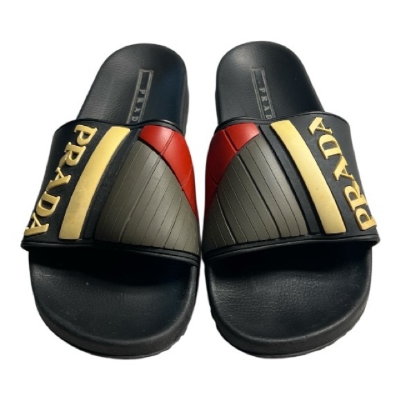 Prada | Shoes | Prada Mens Logo Slides Red Olive Blackauthentic Prada ...